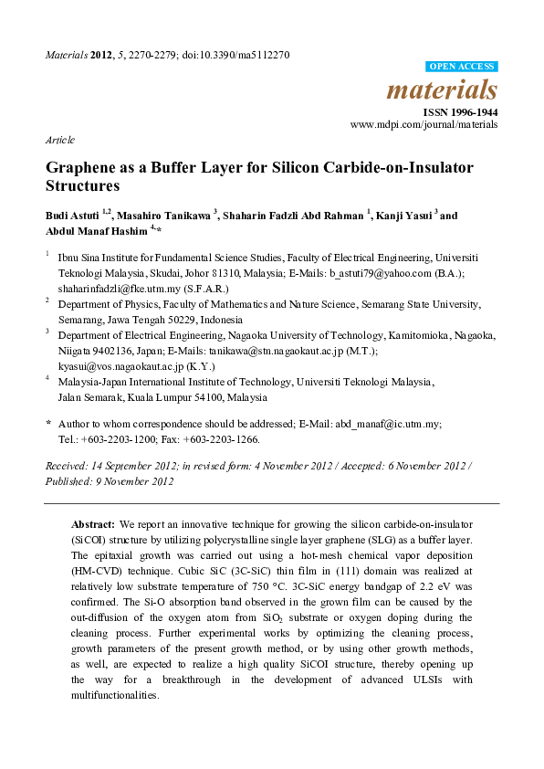 (PDF) Graphene as a Buffer Layer for Silicon Carbide-on-Insulator Structures