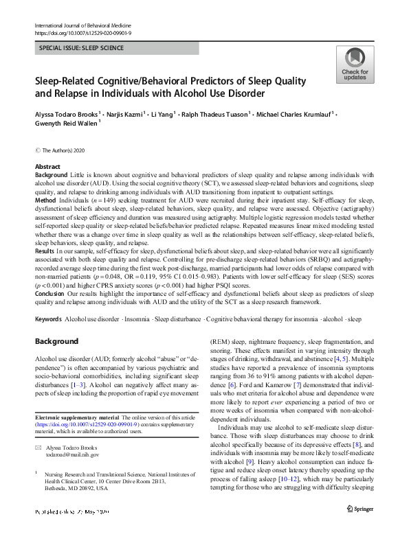 (PDF) Sleep-Related Cognitive/Behavioral Predictors of Sleep Quality ...