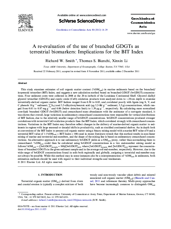 (PDF) A re-evaluation of the use of branched GDGTs as terrestrial ...