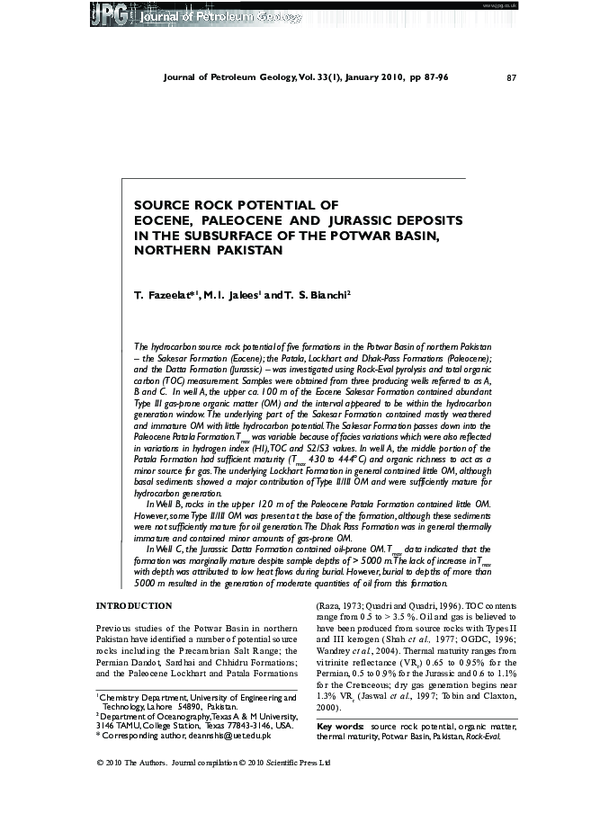 (PDF) Source Rock Potential of Eocene, Paleocene and Jurassic Deposits ...