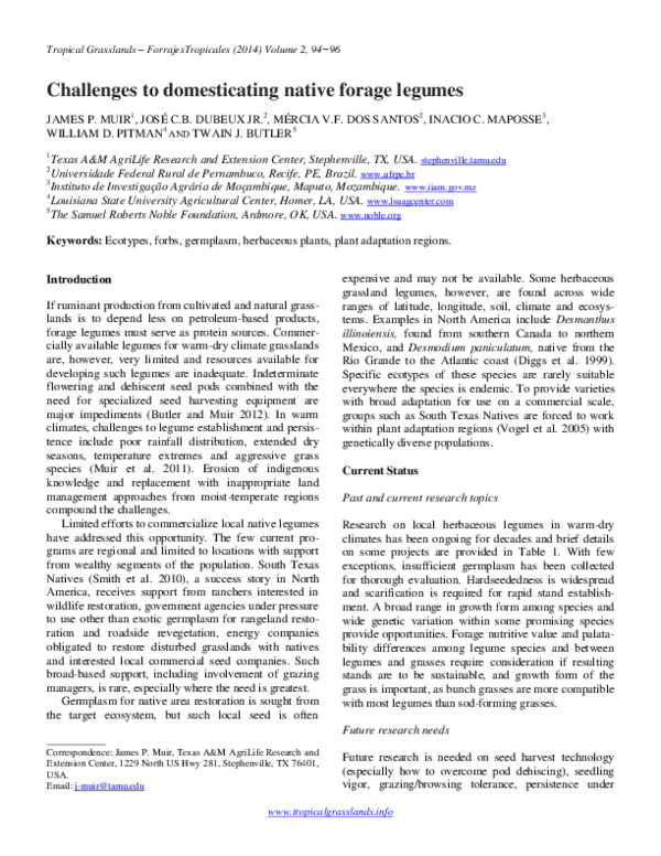 (PDF) Challenges to domesticating native forage legumes