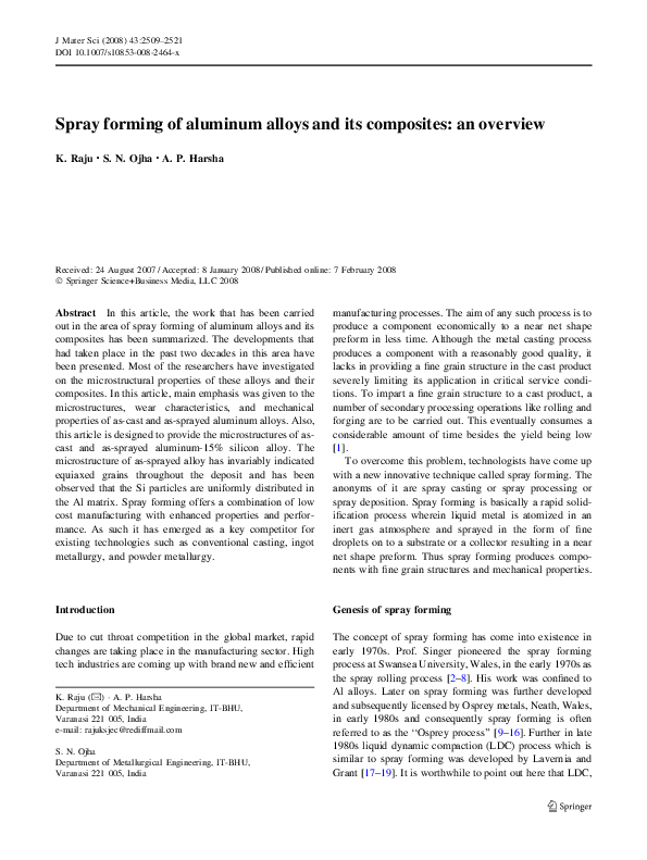 (PDF) Spray forming of aluminum alloys and its composites: an overview