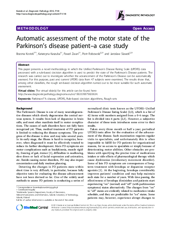 (PDF) Automatic assessment of the motor state of the Parkinson's ...