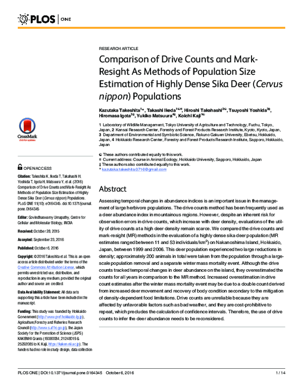 (PDF) Comparison of Drive Counts and Mark-Resight As Methods of Population Size Estimation of ...