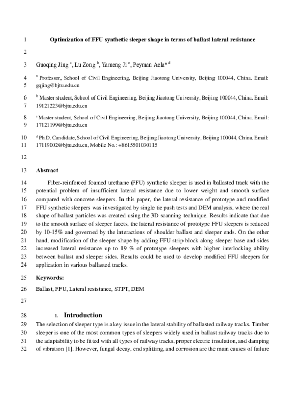 (PDF) Optimization of FFU synthetic sleeper shape in terms of ballast ...