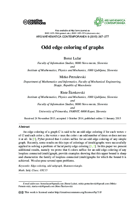 (PDF) Odd edge coloring of graphs