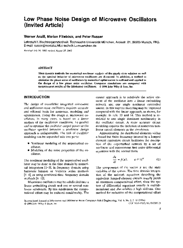(PDF) Low phase noise design of microwave oscillators (invited article)