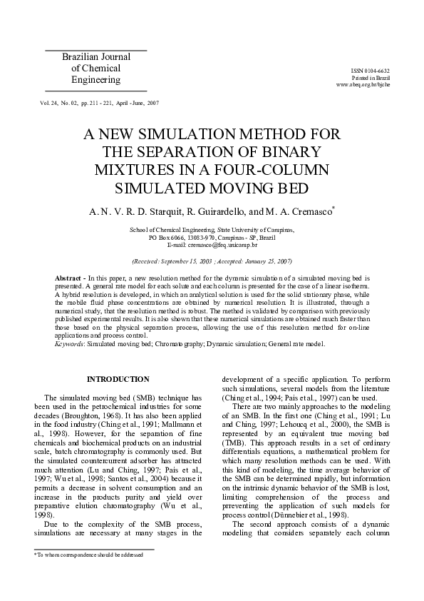 (PDF) A new simulation method for the separation of binary mixtures in ...