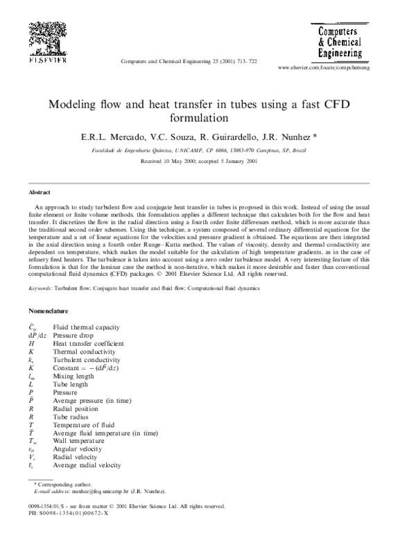 (PDF) Modeling flow and heat transfer in tubes using a fast CFD formulation