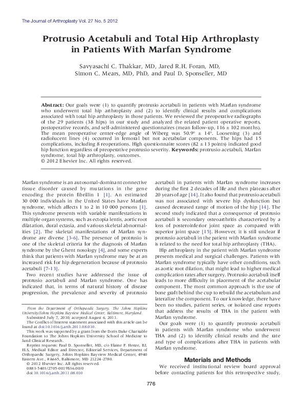 (PDF) Protrusio Acetabuli and Total Hip Arthroplasty in Patients With ...
