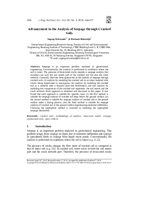 (PDF) Seepage Analysis in Cracked Soils: Methods and Applications