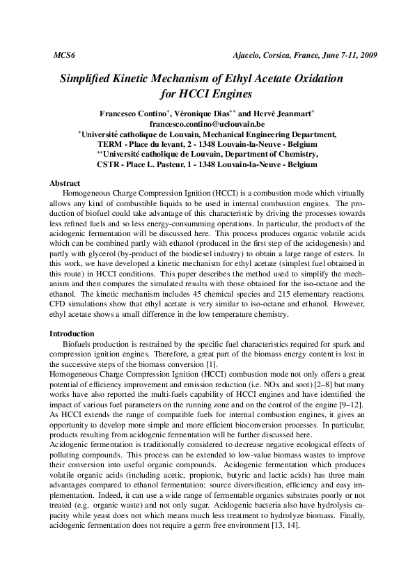(PDF) Simplified kinetic mechanism of ethyl acetate oxidation for HCCI ...