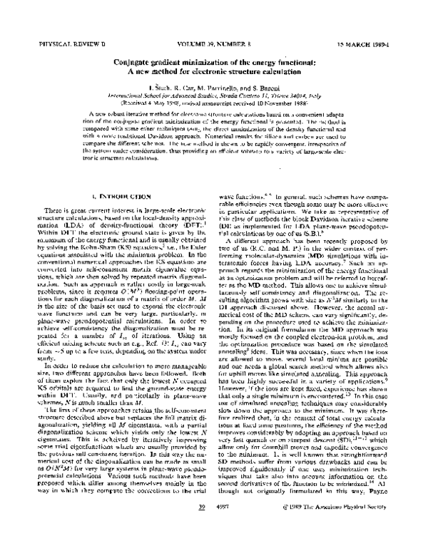 Pdf Conjugate Gradient Minimization Of The Energy Functional A New Method For Electronic