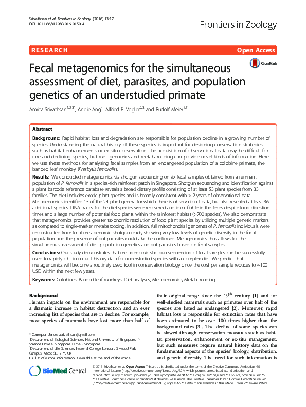 (PDF) Fecal metagenomics for the simultaneous assessment of diet ...