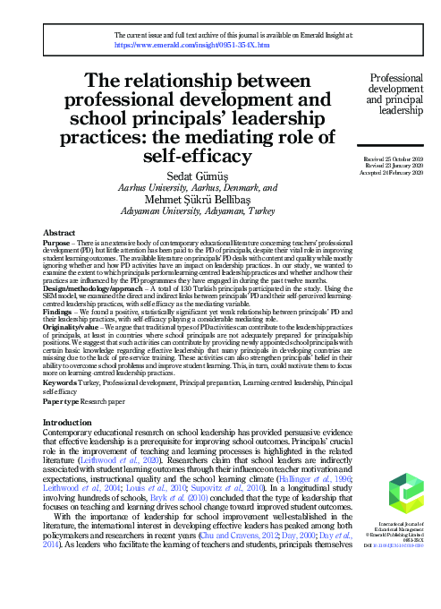 (PDF) The relationship between professional development and school principals' leadership ...