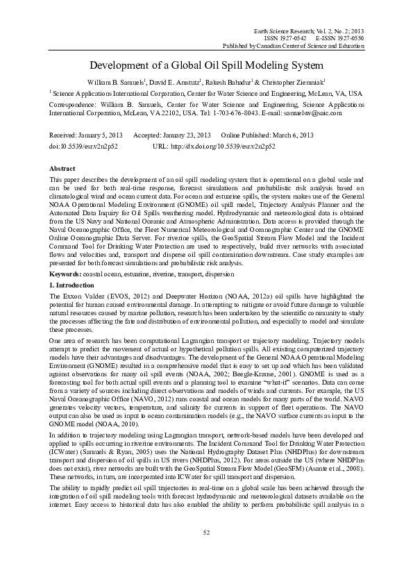 (PDF) Development of a Global Oil Spill Modeling System
