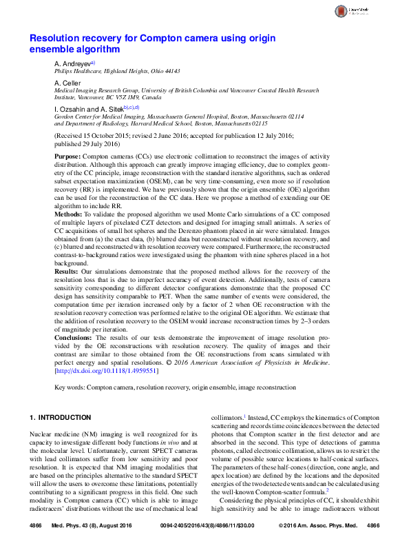 (PDF) Resolution recovery for Compton camera using origin ensemble algorithm | Arkadiusz Sitek ...
