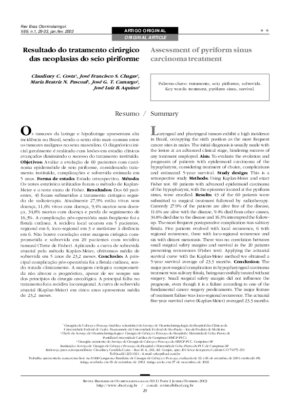 (PDF) Resultado do tratamento cirúrgico das neoplasias do seio piriforme
