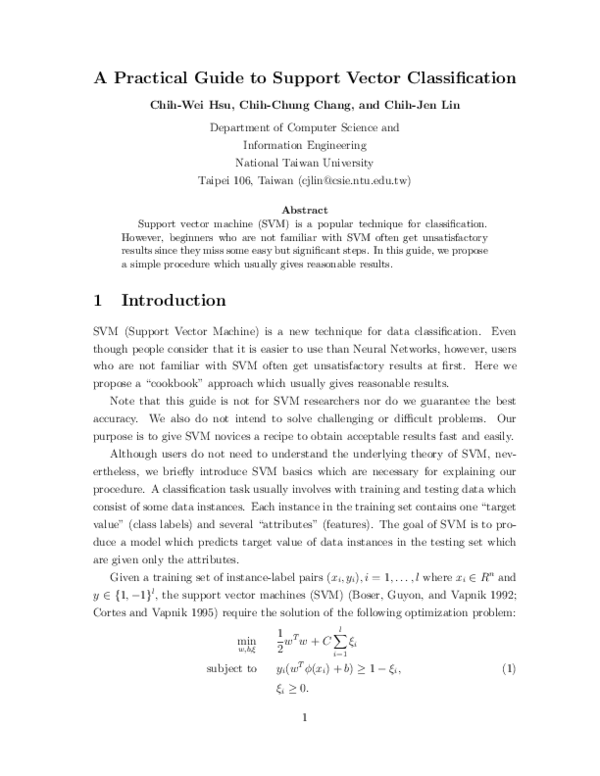 (PDF) A practical guide to support vector classification