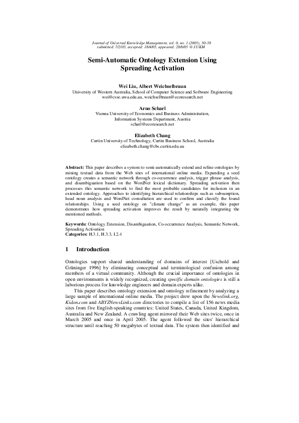 (PDF) Semi-Automatic Ontology Extension Using Spreading Activation