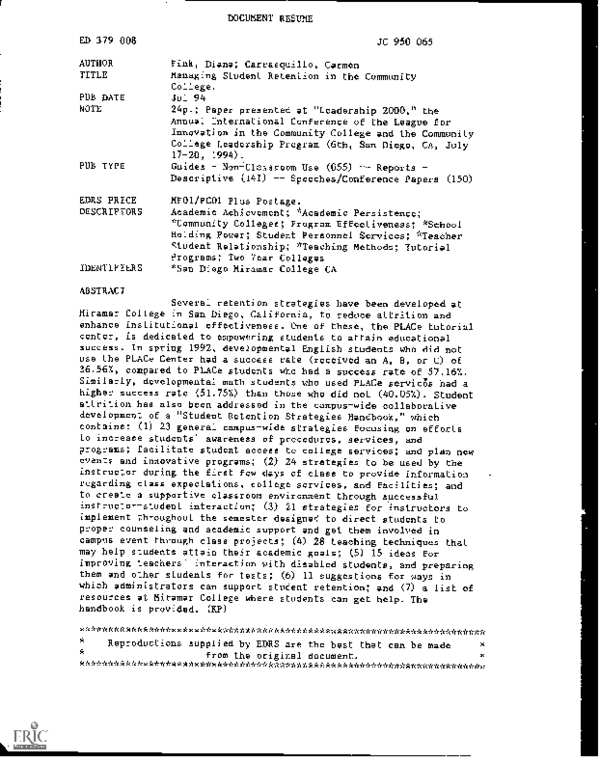 (PDF) Managing Student Retention in the Community College