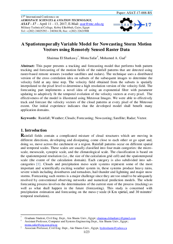 (PDF) A Spatiotemporally Variable Model for Nowcasting Storm Motion ...