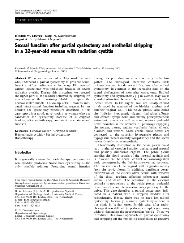 Pdf Sexual Function After Partial Cystectomy And Urothelial Stripping