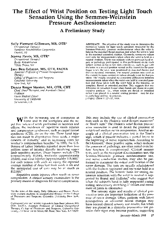 (PDF) The effect of wrist position on testing light touch sensation ...