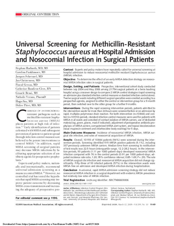 (PDF) Universal Screening for Methicillin-Resistant Staphylococcus ...