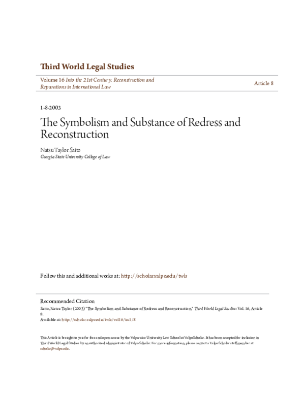 (PDF) The Symbolism and Substance of Redress and Reconstruction