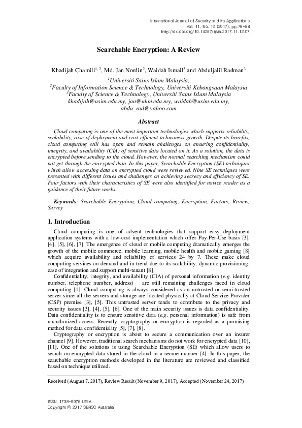 Pdf Searchable Encryption A Review