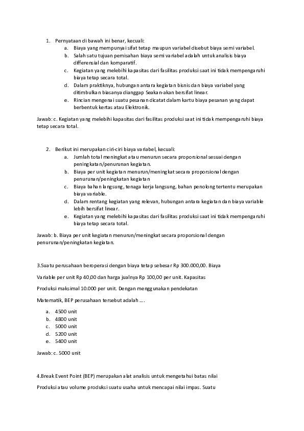 (DOC) Latihan soal HPP dan BEP