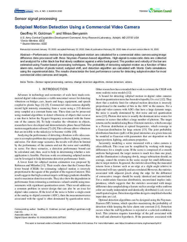 (PDF) Subpixel Motion Detection Using a Commercial Video Camera