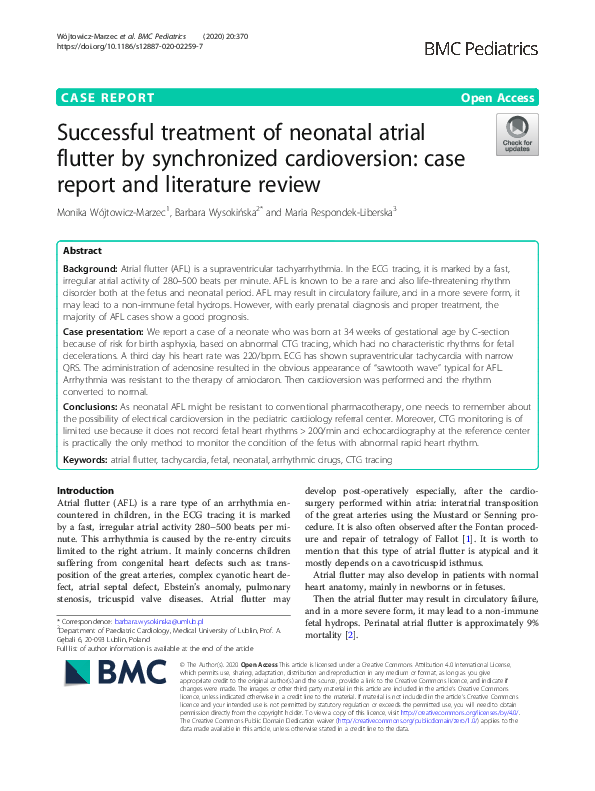 Pdf Successful Treatment Of Neonatal Atrial Flutter By Synchronized Cardioversion Case Report