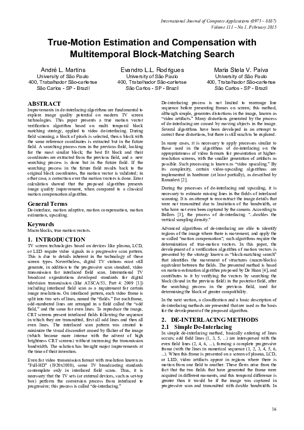 (PDF) True-Motion Estimation and Compensation with Multitemporal Block ...