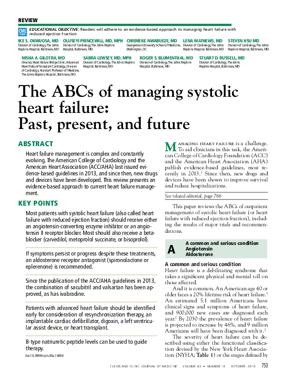 (PDF) The ABCs of managing systolic heart failure: Past, present, and ...