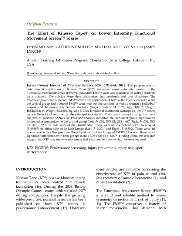 (PDF) The Effect of Kinesio Tape® on Lower Extremity Functional ...