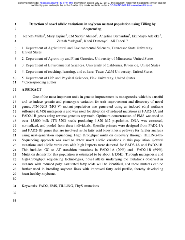 (PDF) Detection of novel allelic variations in soybean mutant ...