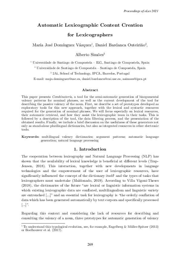 (PDF) Automatic Lexicographic Content Creation for Lexicographers
