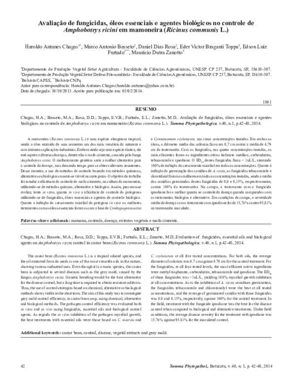 (PDF) Avaliação de fungicidas, óleos essenciais e agentes biológicos no ...