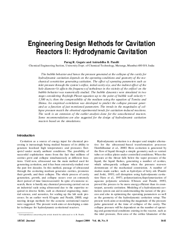 (PDF) Hydrodynamic Cavitation Reactor Design Insights