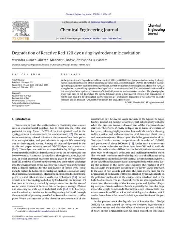 (PDF) Degradation of Reactive Red 120 dye using hydrodynamic cavitation