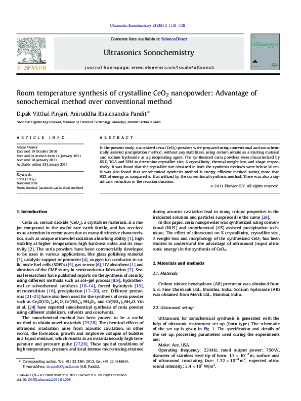(PDF) Room temperature synthesis of crystalline CeO2 nanopowder ...