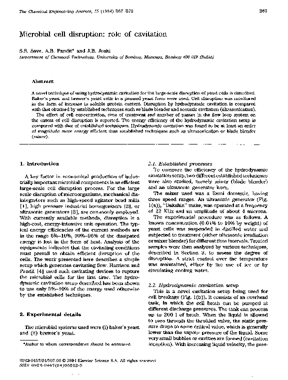 (PDF) Microbial cell disruption: Role of cavitation