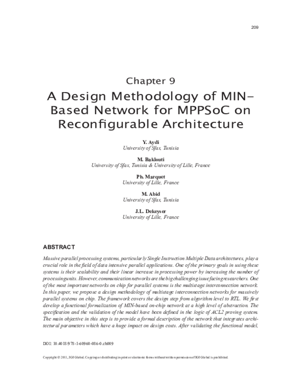 Pdf A Design Methodology Of Min Based Network For Mppsoc On Reconfigurable Architecture