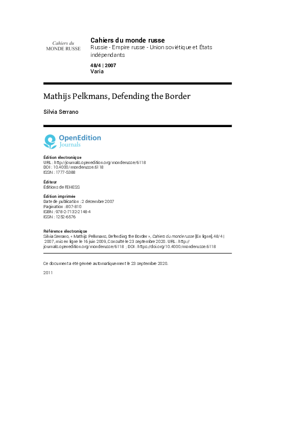(PDF) Mathijs Pelkmans, Defending the Border