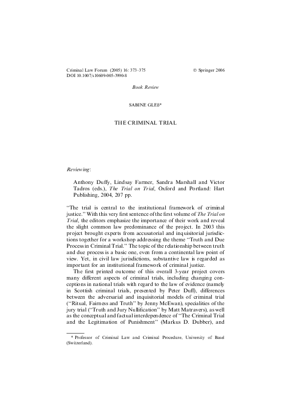(PDF) The Criminal Trial | Sabine Gless - Academia.edu