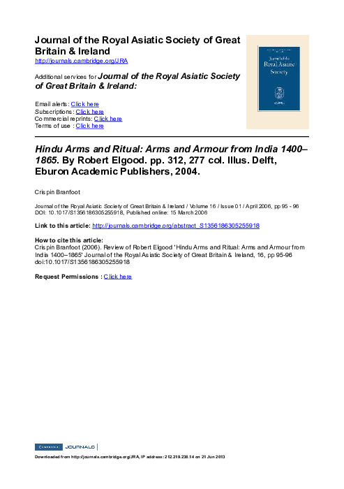 (PDF) Hindu Arms and Ritual: Arms and Armour from India 1400–1865. By ...