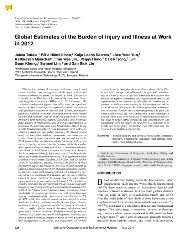 (PDF) Global Estimates of the Burden of Injury and Illness at Work in 2012