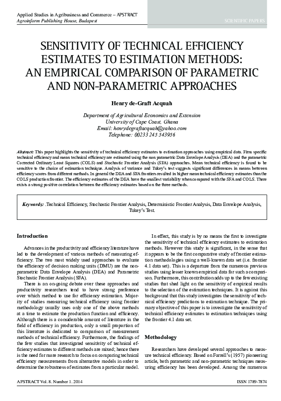 Pdf Sensitivity Of Technical Efficiency Estimates To Estimation Methods An Empirical